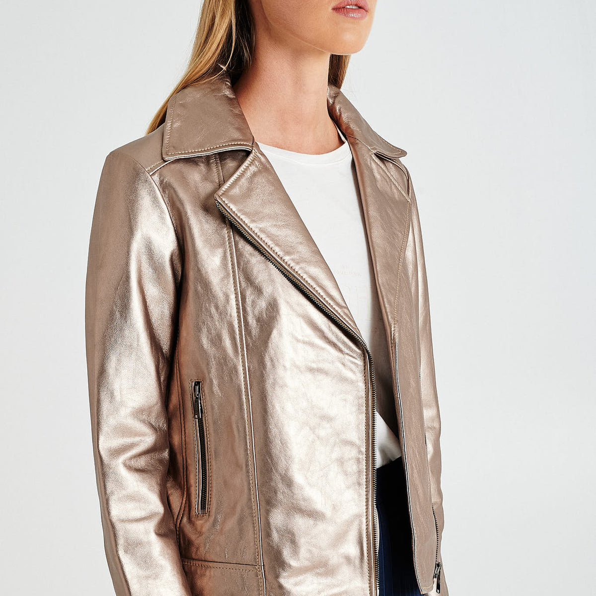 Champagne gold leather biker jacket – Sacoor Brothers Malaysia