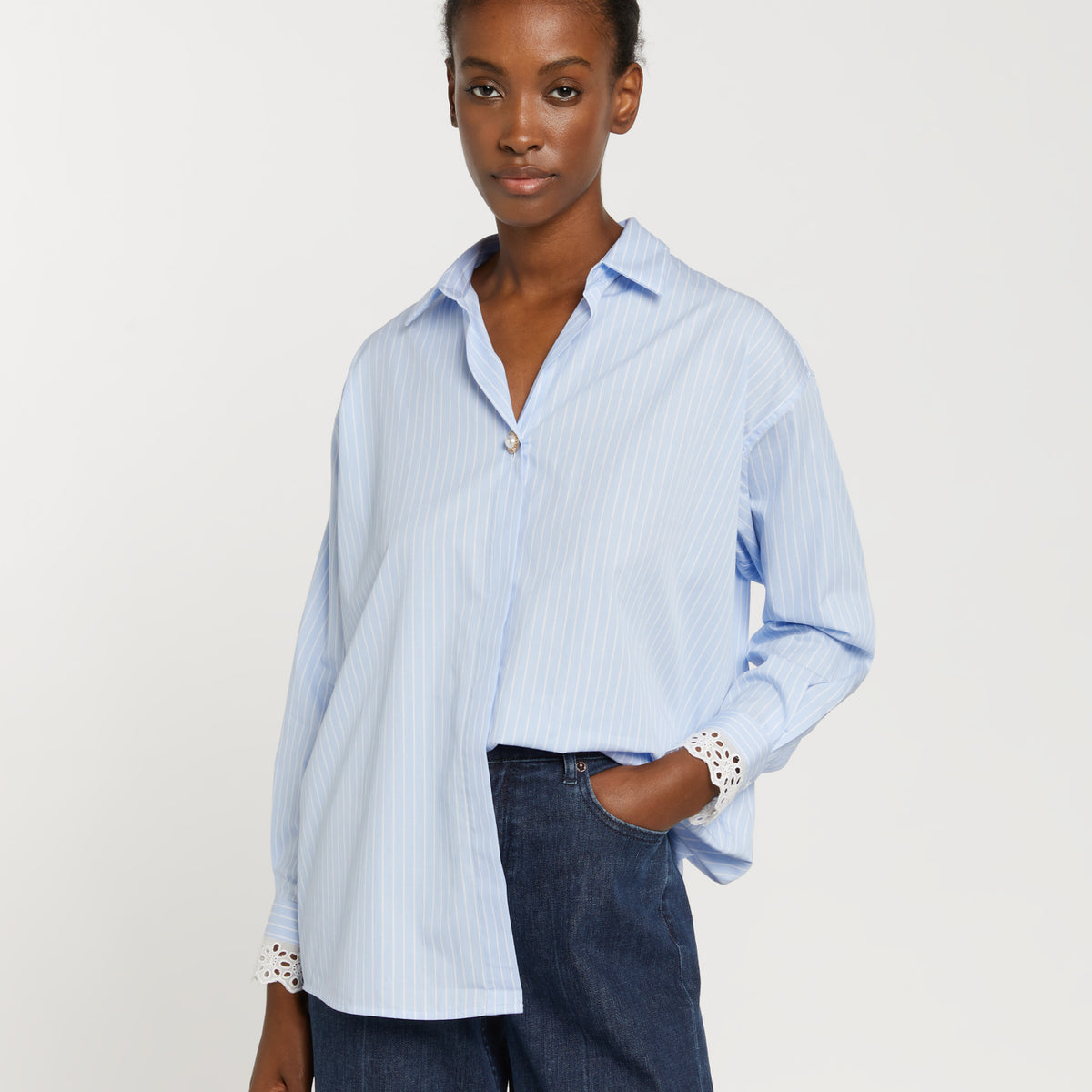 Contrasting stripes shirt with open collar – Sacoor Brothers Malaysia