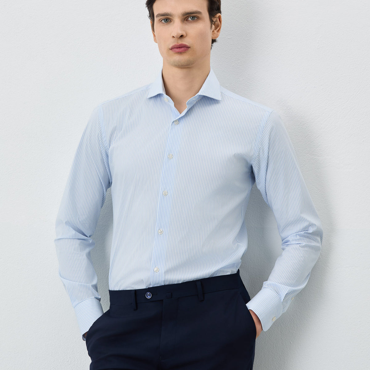 Slim Fit Shirt With Dublin Collar In Cotton Blend With Stripes – Sacoor ...