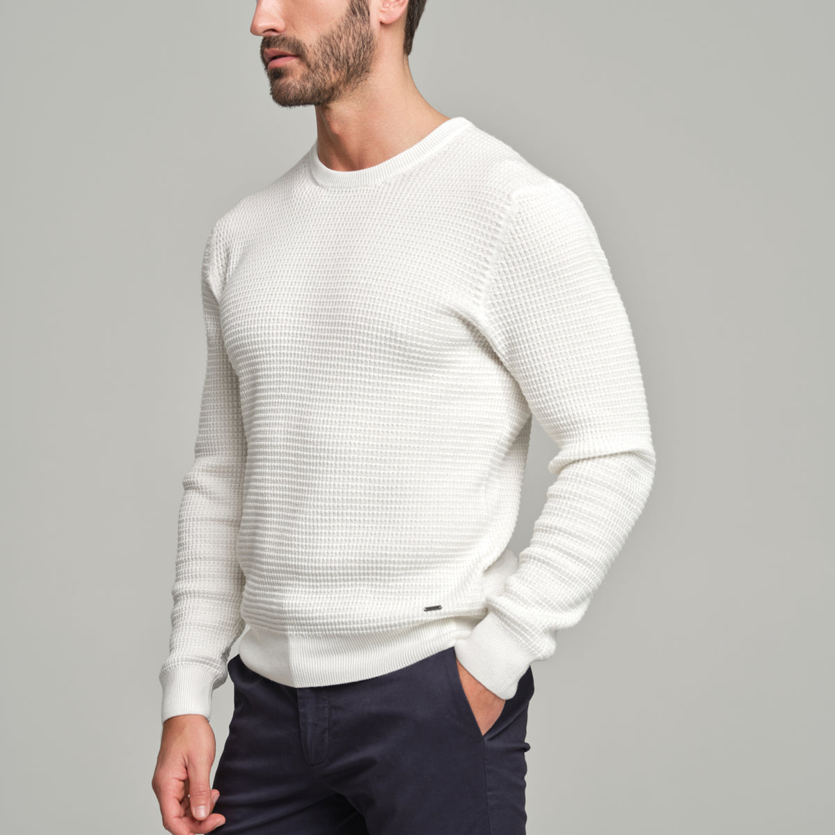 Long sleeve crew neck sweater with waffle knitting – Sacoor Brothers ...