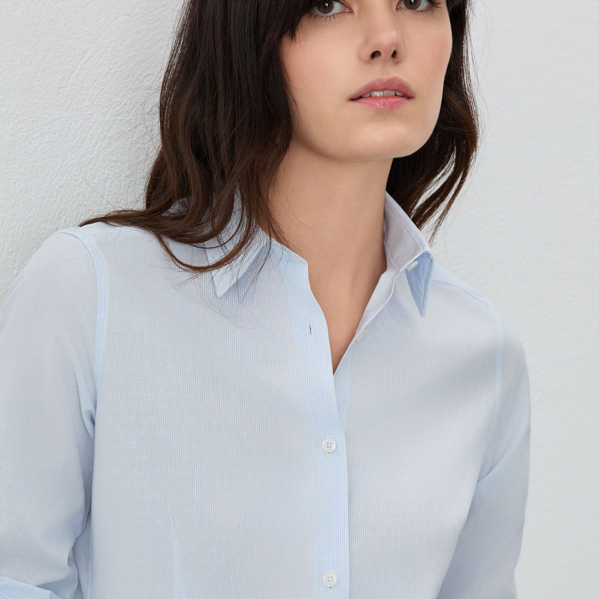 Slim Fit Shirt In Mercerized Cotton Jaquard Fabric With Stripes ...