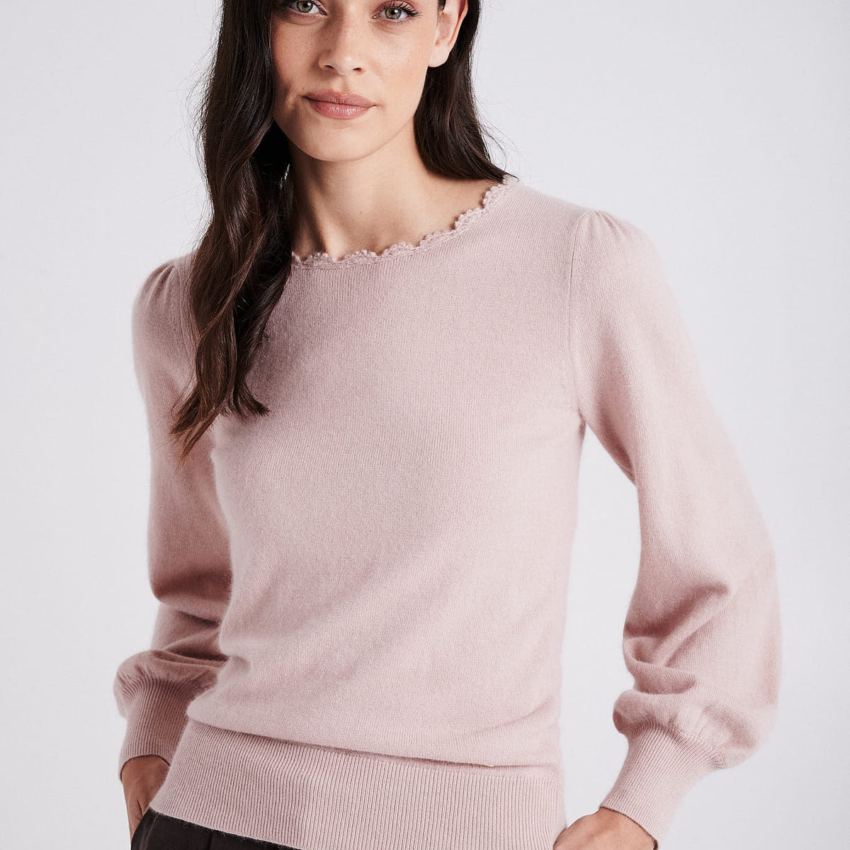Round neckline with hand stitch crochet neckline – Sacoor Brothers Malaysia