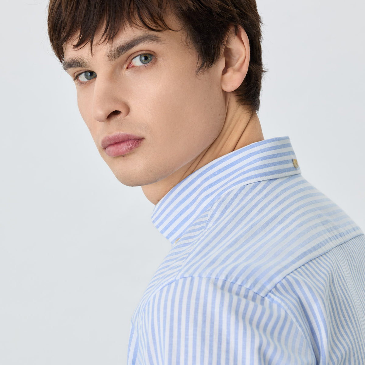 Slim Fit Shirt With Chest Pocket In Cotton-linen Blend With Stripes ...