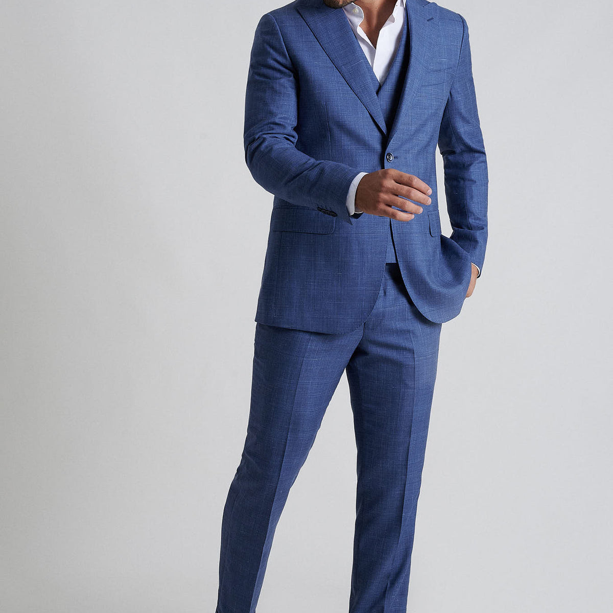 Slim fit comfort wool linen 3 pieces suit half canvas construction ...