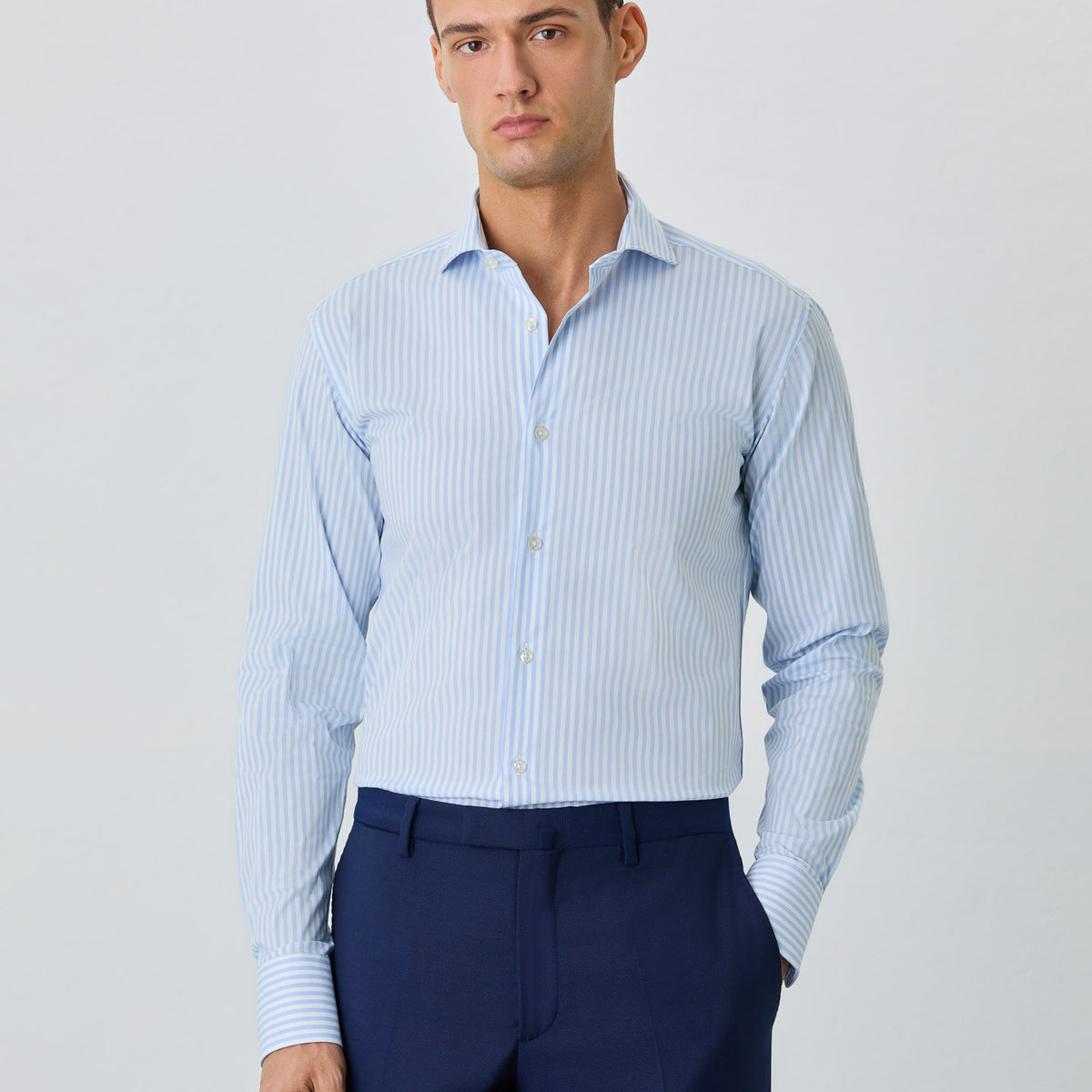 Slim Fit Shirt With Dublin Collar In Cotton Blend With Stripes – Sacoor ...
