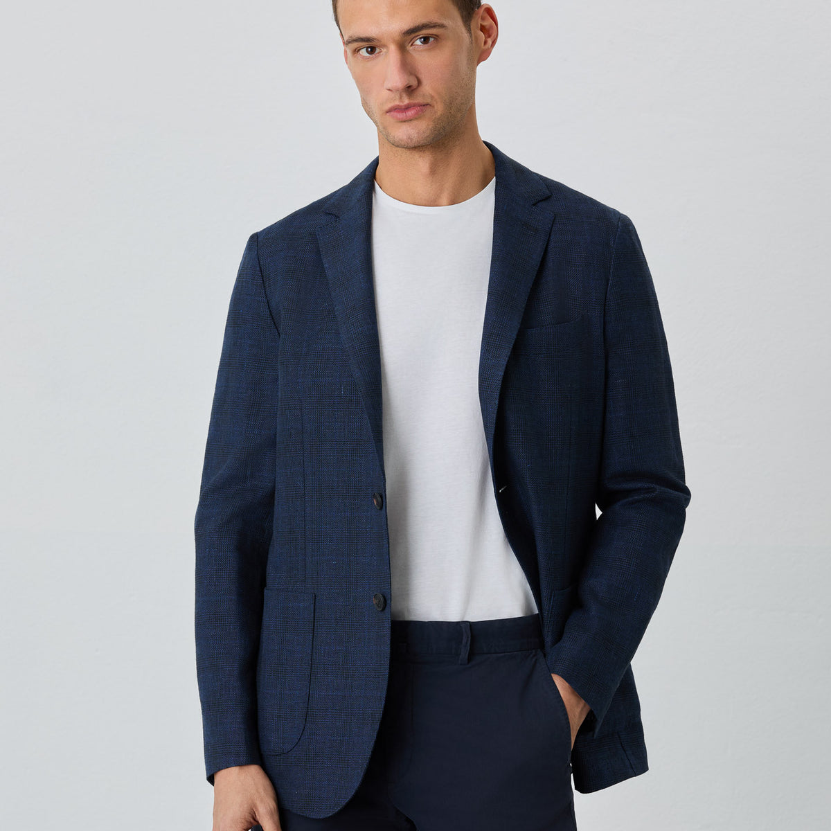 Unstructured Plain Structure Blazer With Patch Pockets In Linen ...