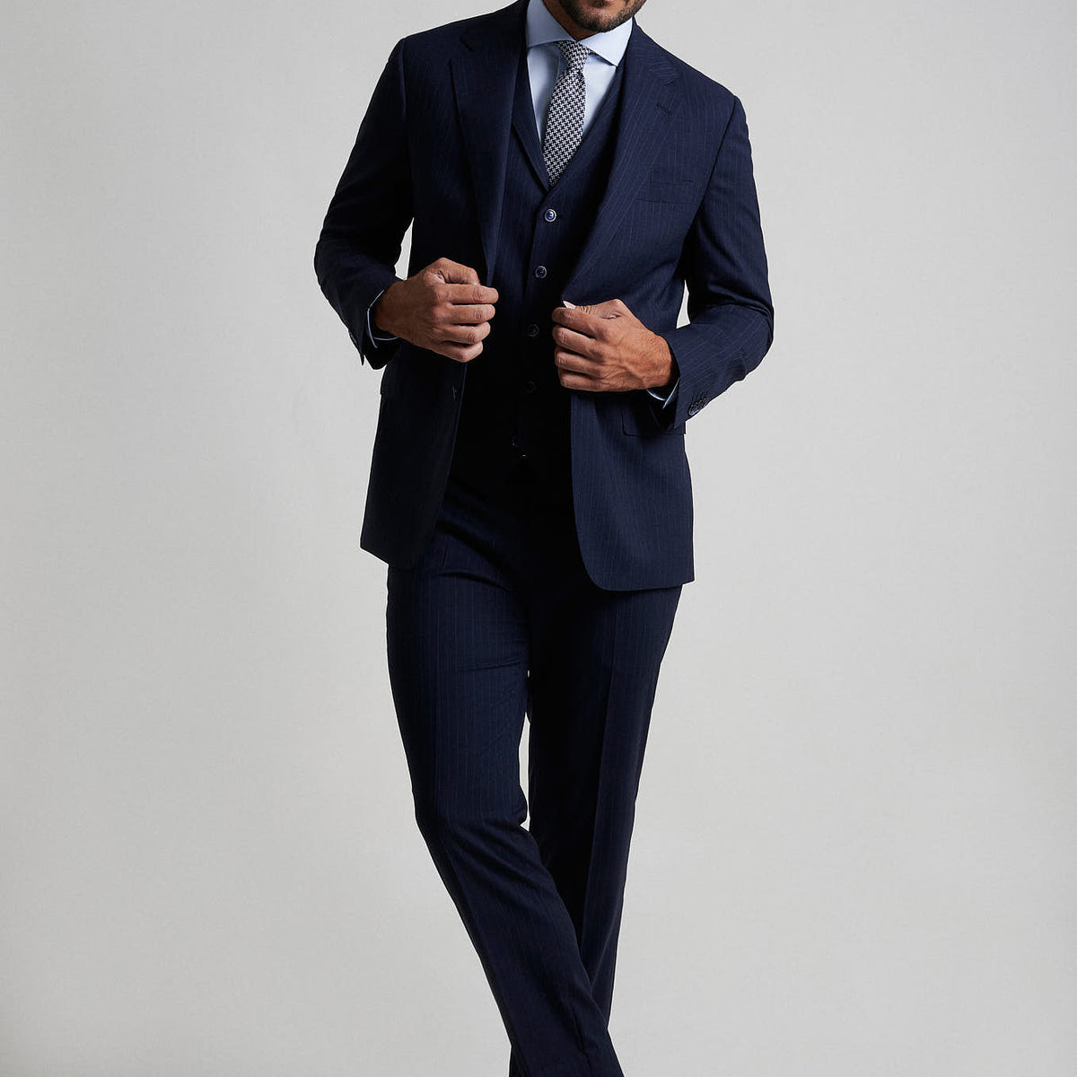 Slim fit comfort wool elastane 3 pieces suit half canvas construction ...