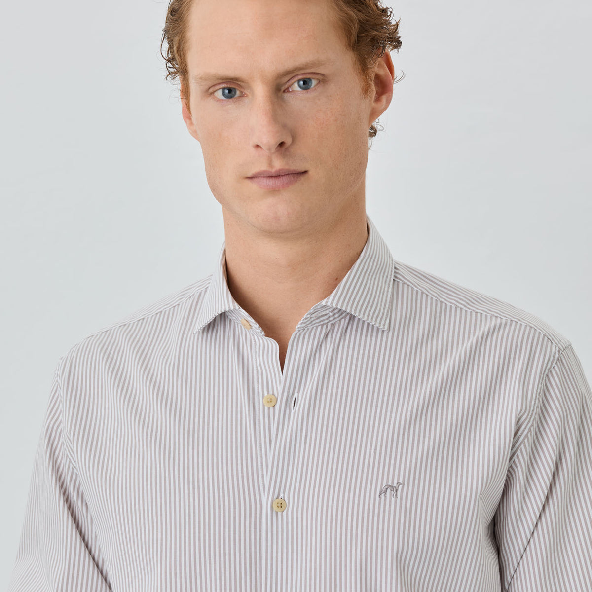 Regular Fit Shirt With Open Collar In BCI Cotton With Stripes – Sacoor ...